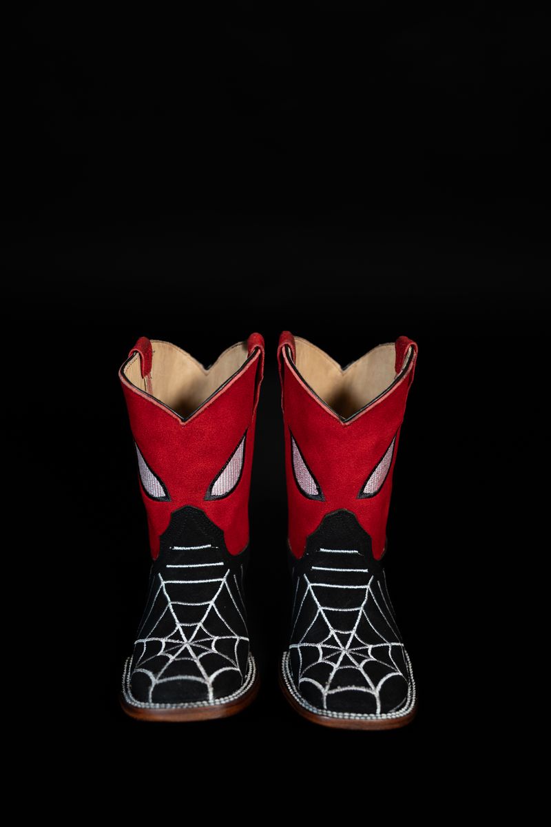 Kids' Black Suede Spider Web Western Boots | Handmade Mexican Leather ...