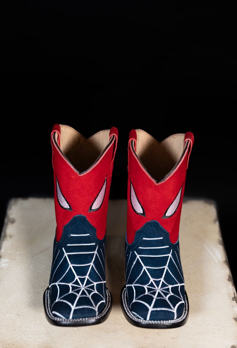 Kids' Blue Suede Spider Web Western Boots | Handmade Mexican Leather ...